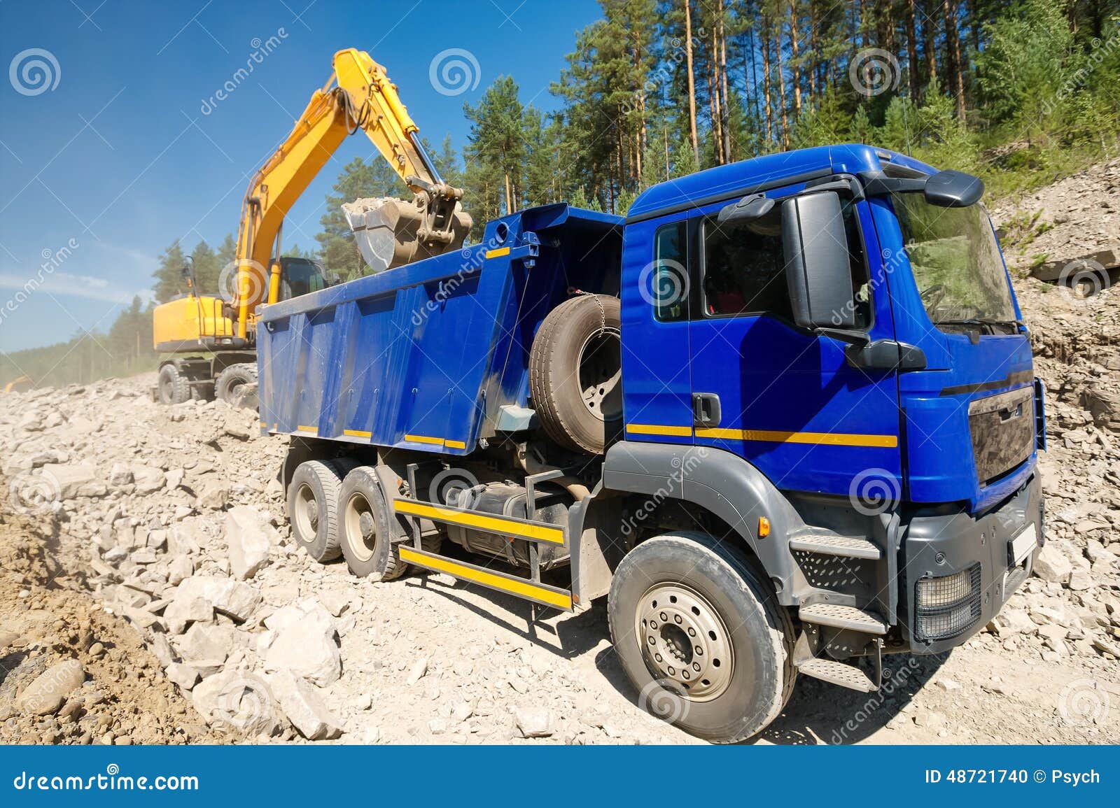 Dump Truck and Excavator stock photo. Image of development - 48721740