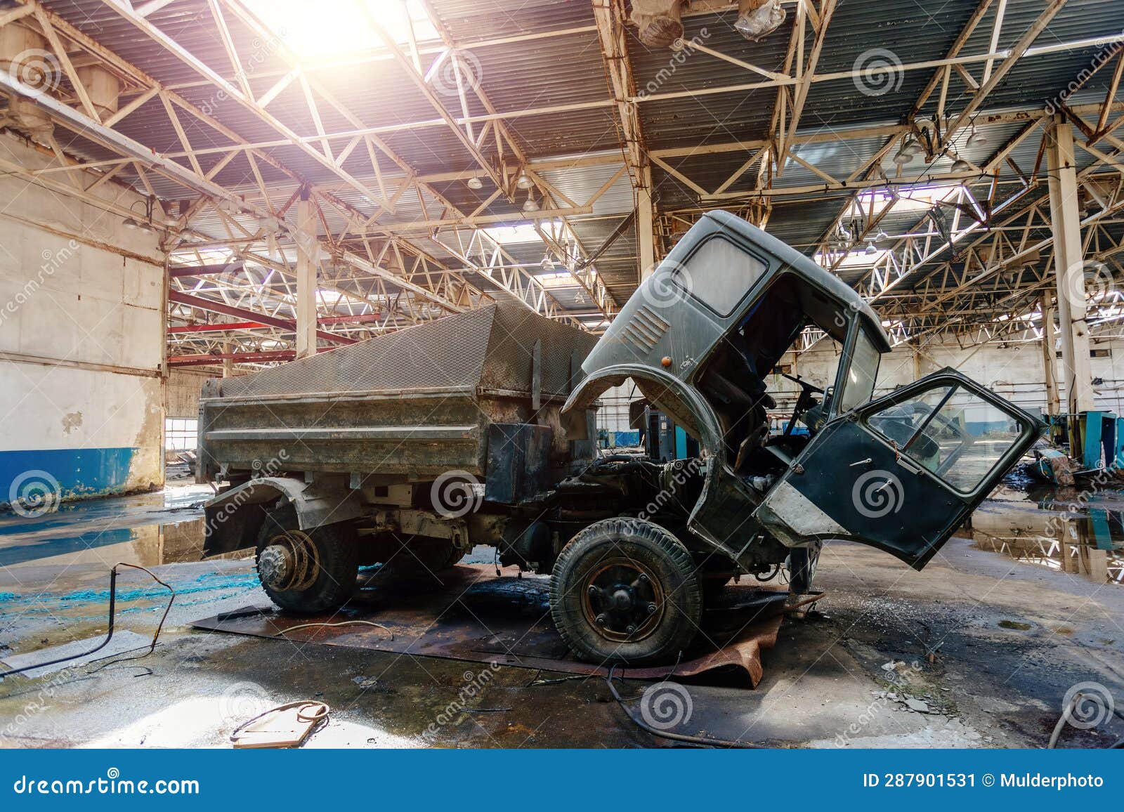 Dump Truck in Garage for Repair Stock Image - Image of disassembled ...