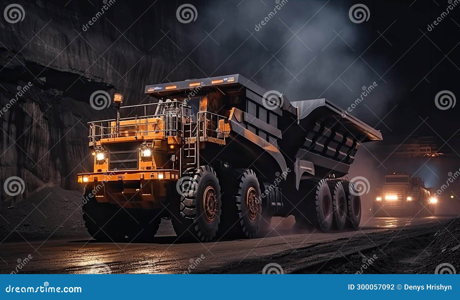 Dump Truck Illuminating the Night Road with Its Powerful Headlights ...