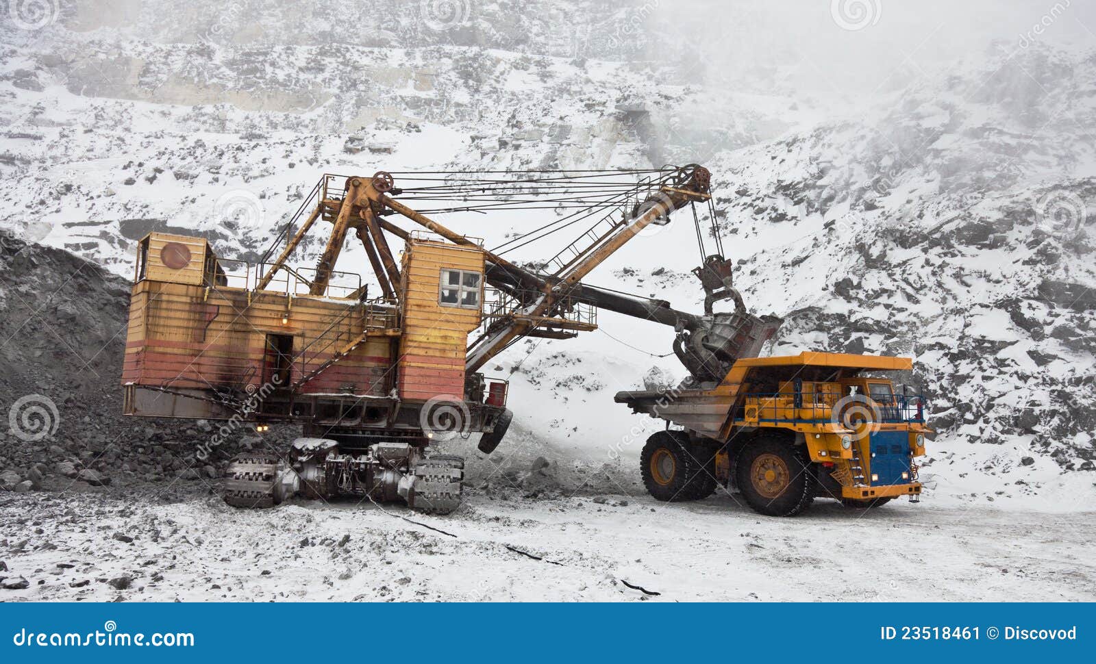 Dump Truck Loaded with an Excavator Stock Image - Image of ...