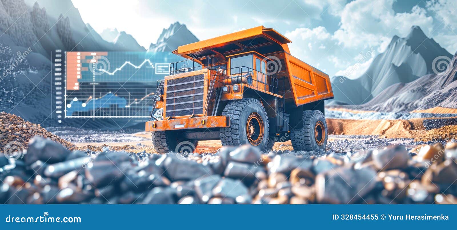 A Dump Truck Navigates a Rocky Terrain, Its Progress Visualized with ...