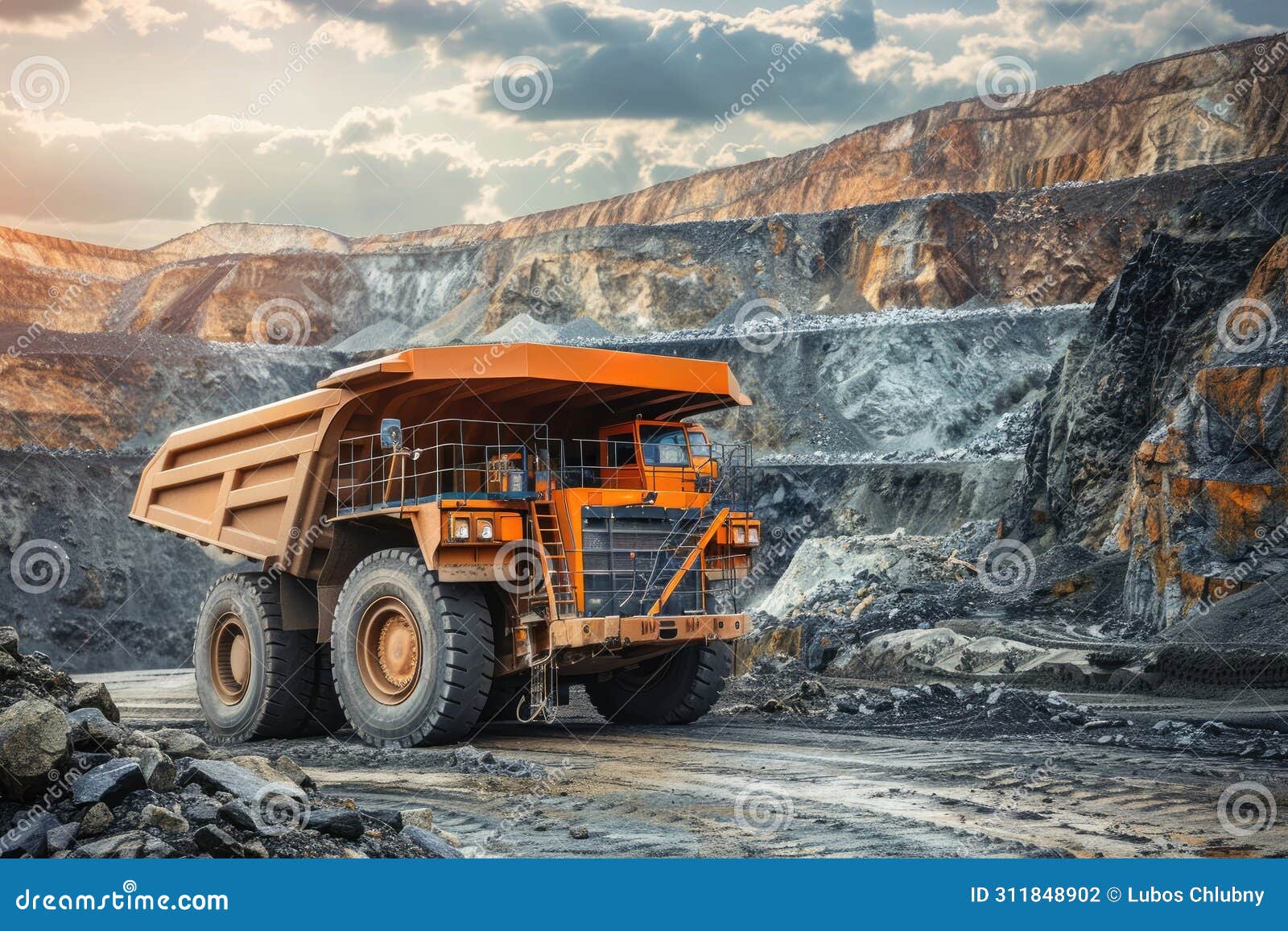 Dump truck in the quarry stock illustration. Illustration of industrial ...
