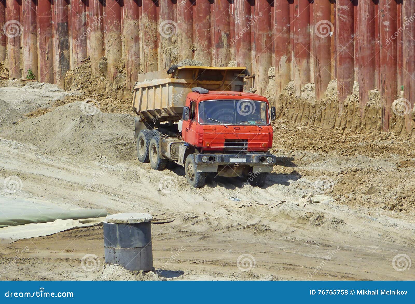 Dump Truck on Road Construction Stock Photo - Image of truck, tipper ...