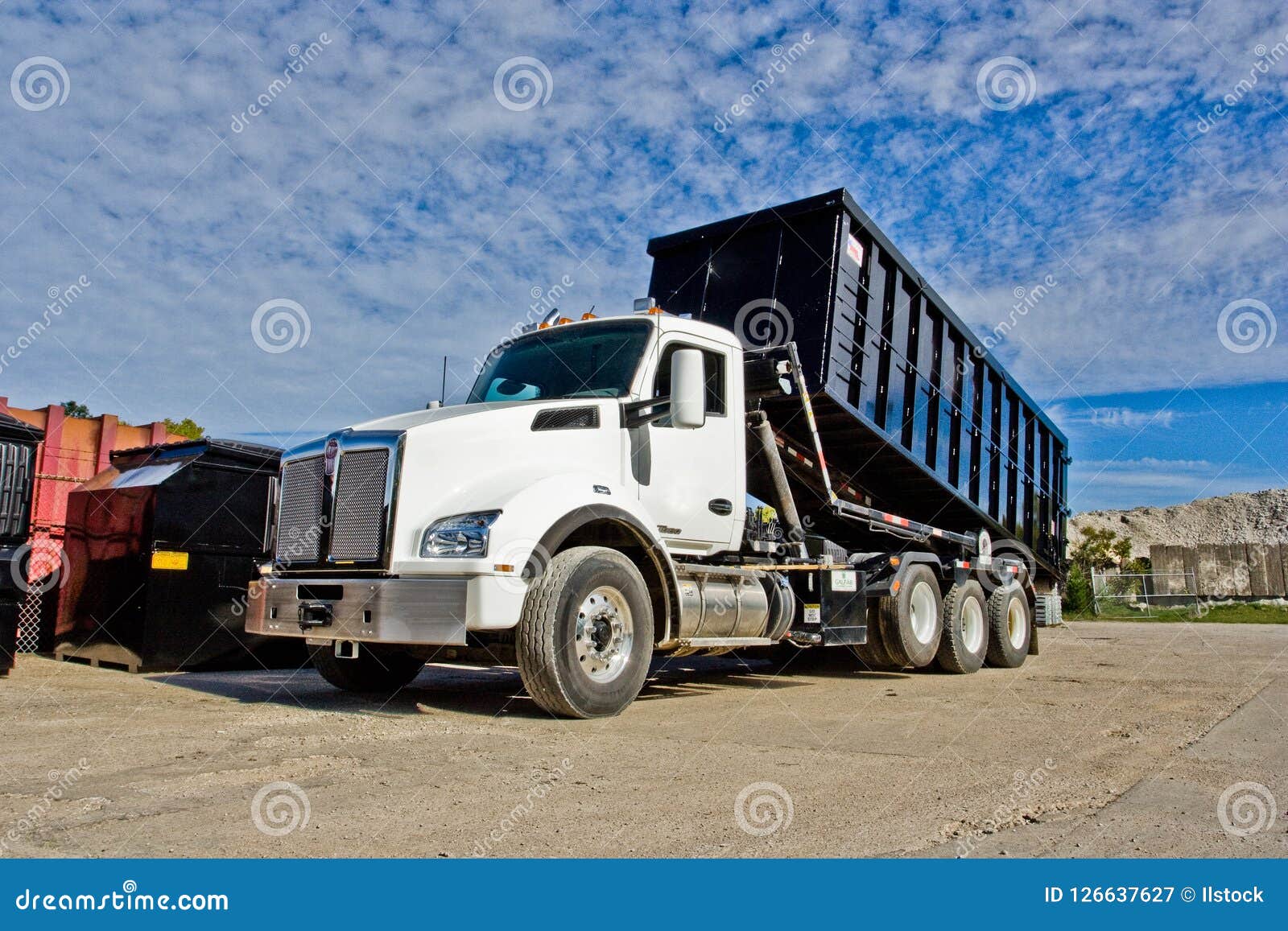 Dump Truck Setting a Construction Container Stock Image - Image of ...