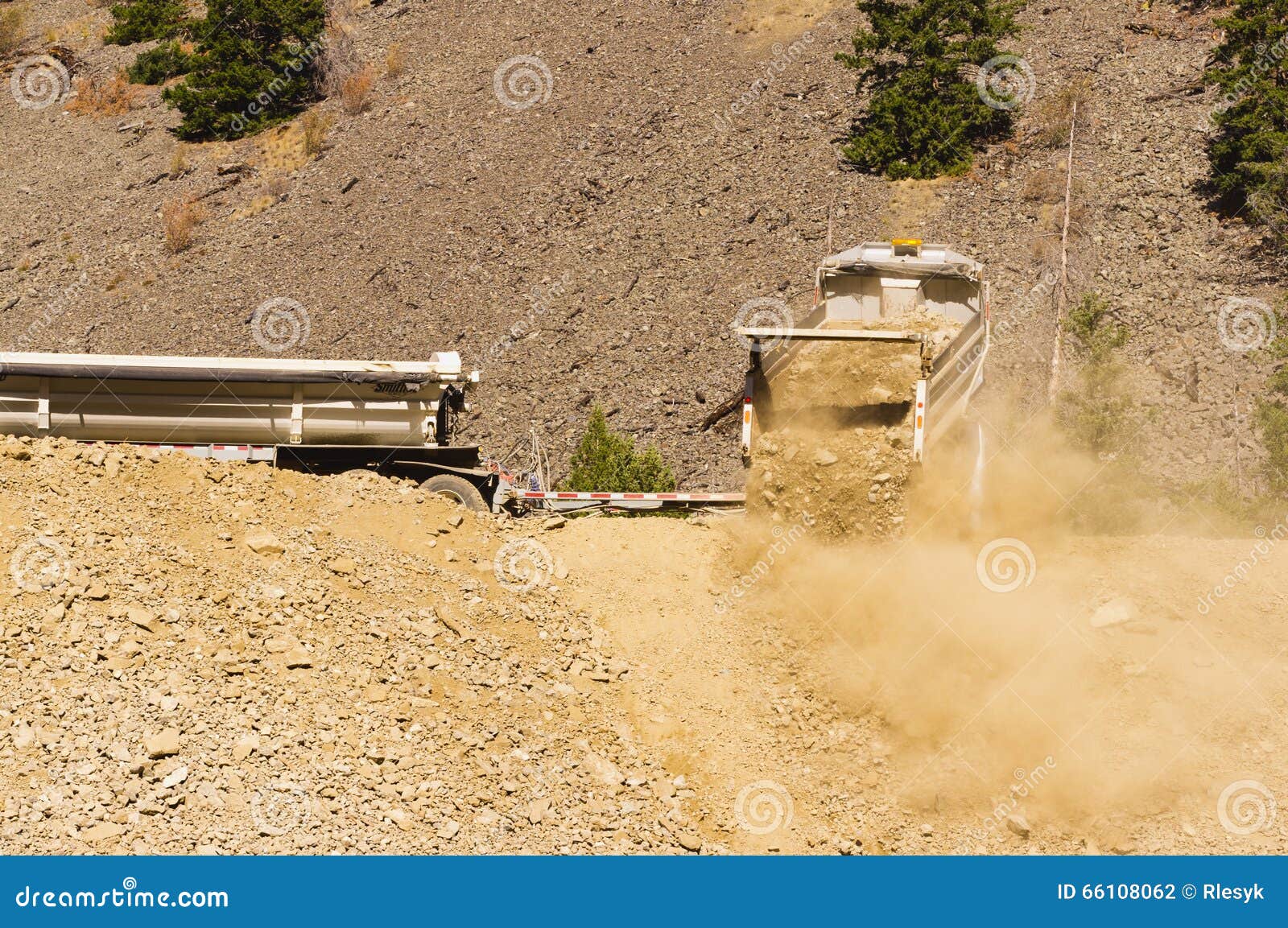 Dump truck unloading dirt stock photo. Image of canada - 66108062
