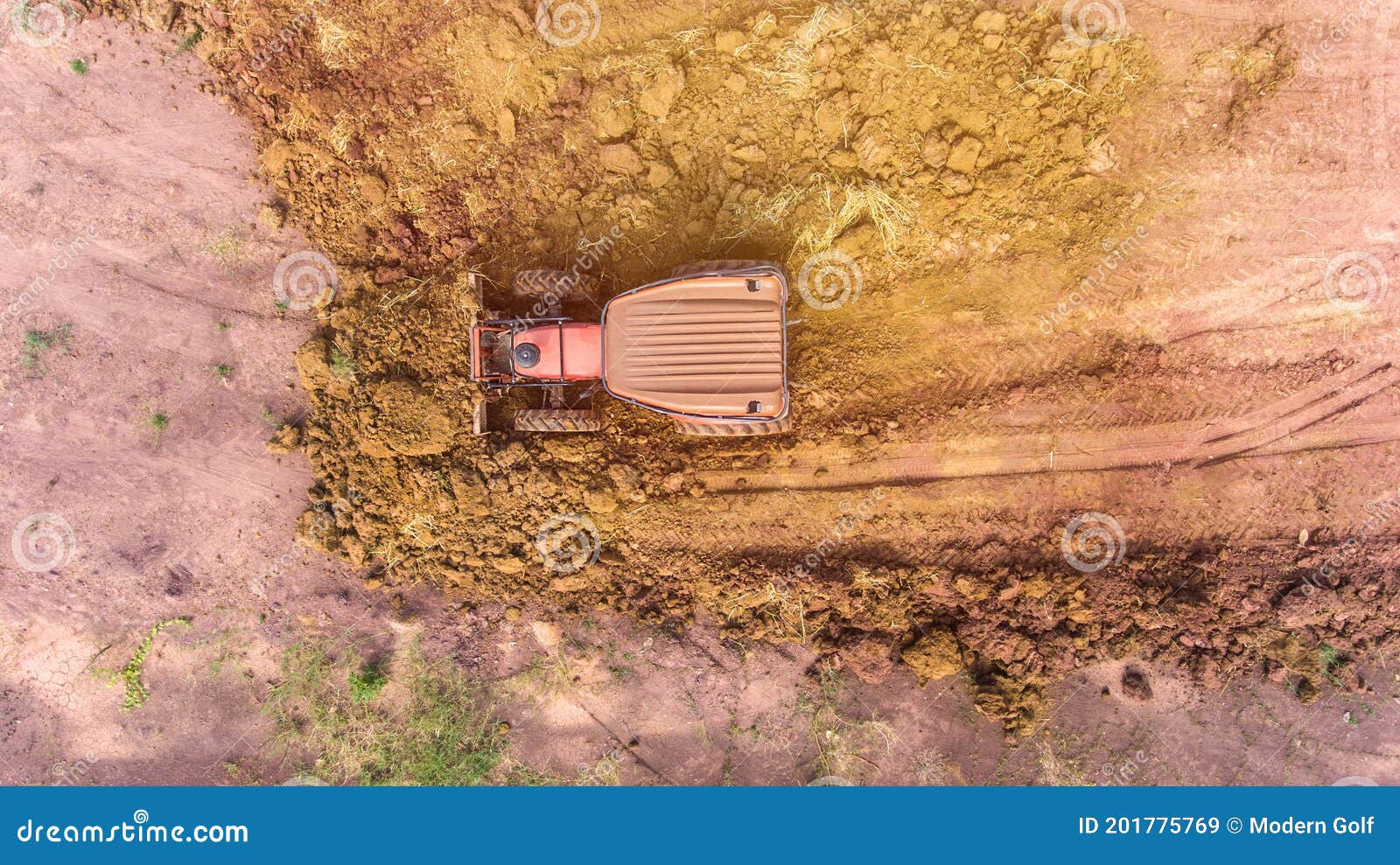 The Top View of a Tractor is Working.. Stock Image - Image of running ...