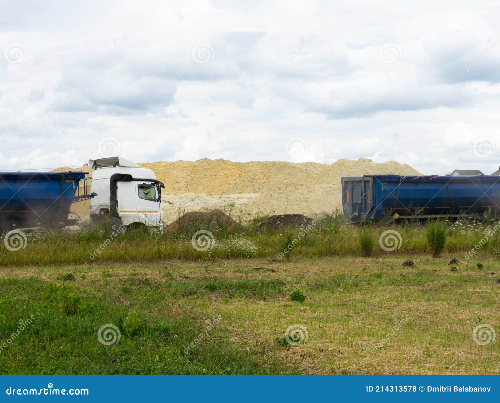 Dump Trucks Carry Sand for Road Construction Stock Photo - Image of ...