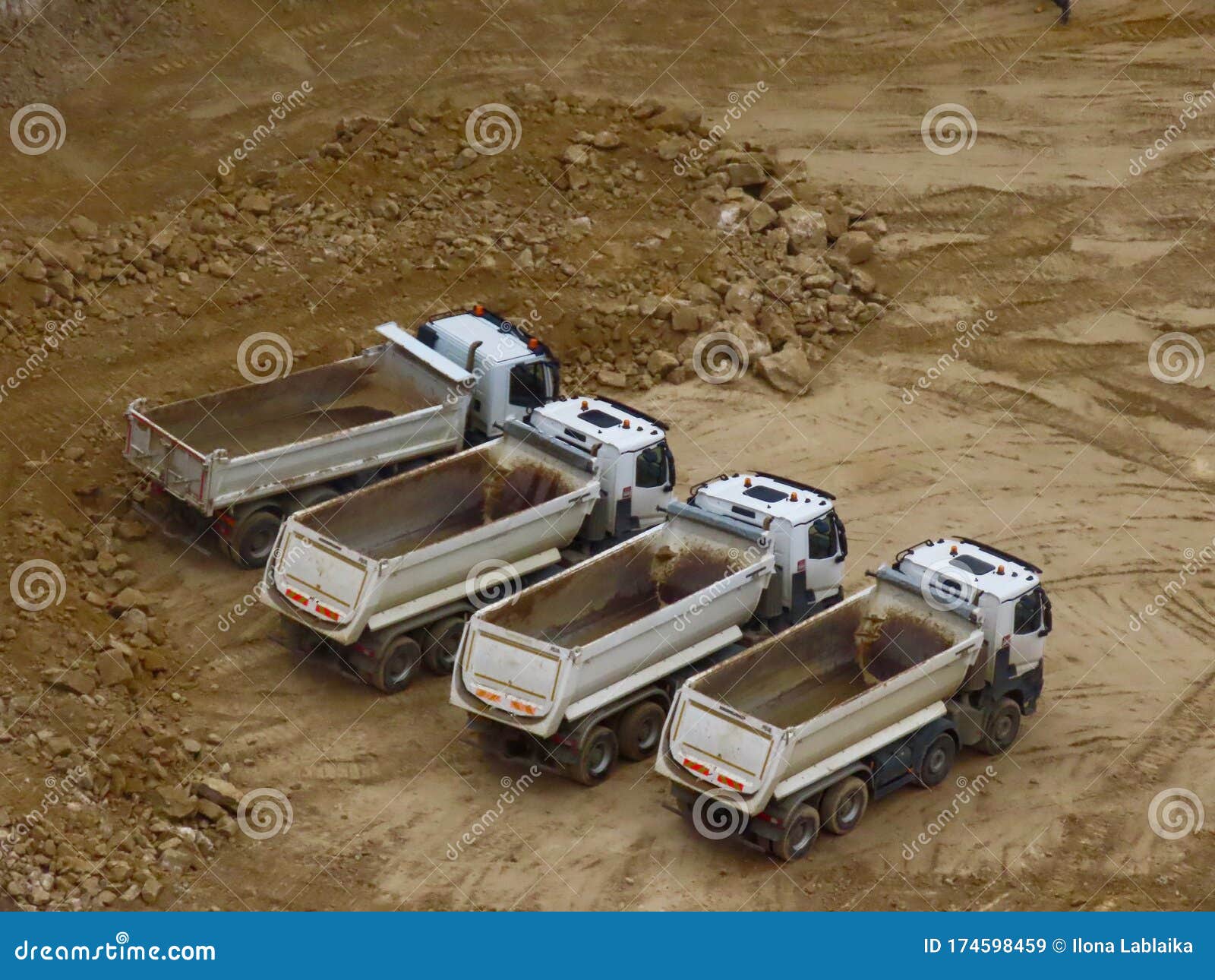 Dump Trucks in Construction Site Stock Image - Image of heavy, soil ...