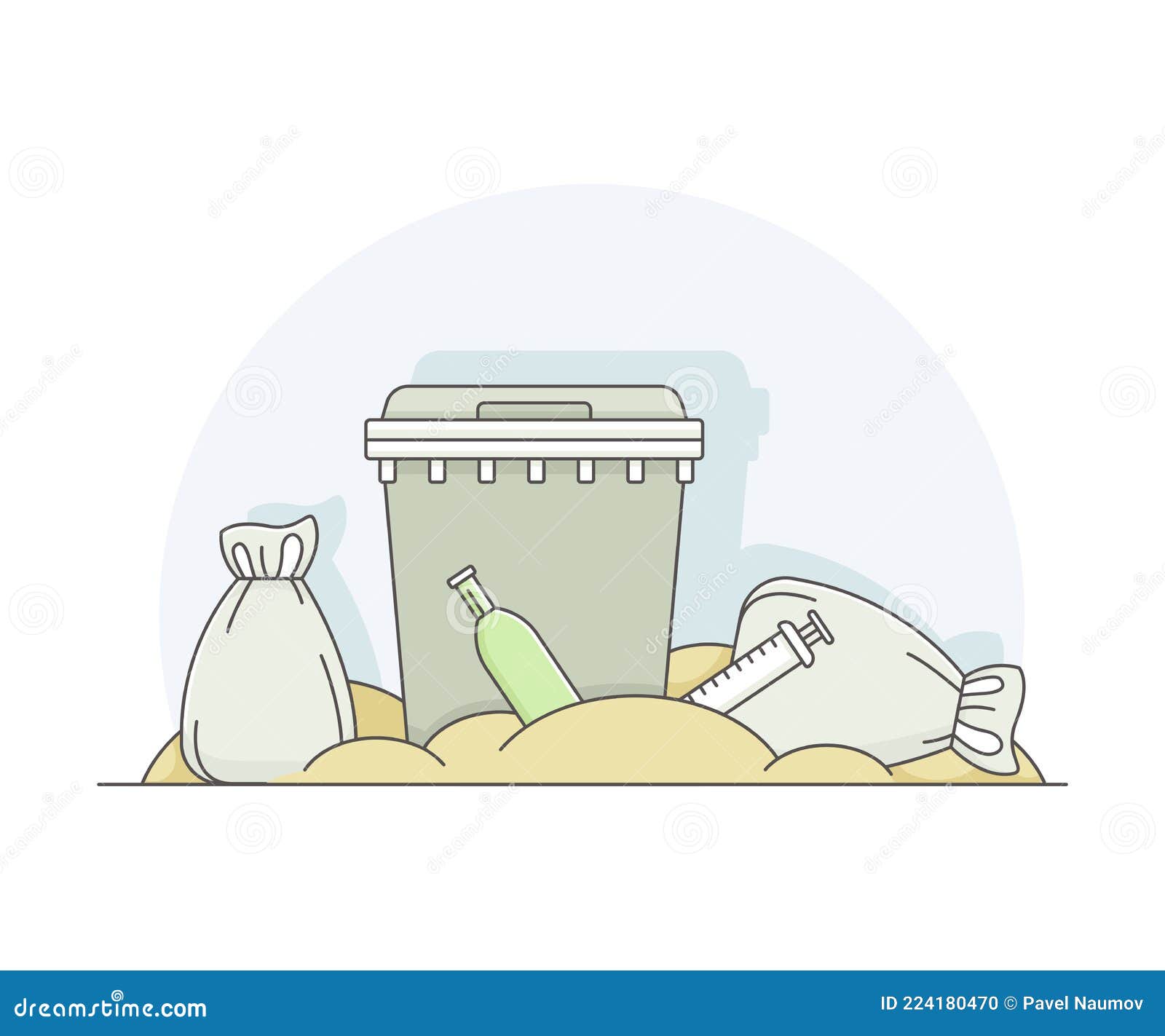 Unsorted Trash. Cartoon Metal Container With Garbage. Overflowing ...