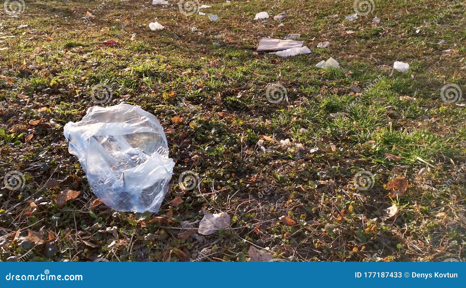 Dumped on the Grass Plastic Bag Flapping by the Wind. Stock Video ...