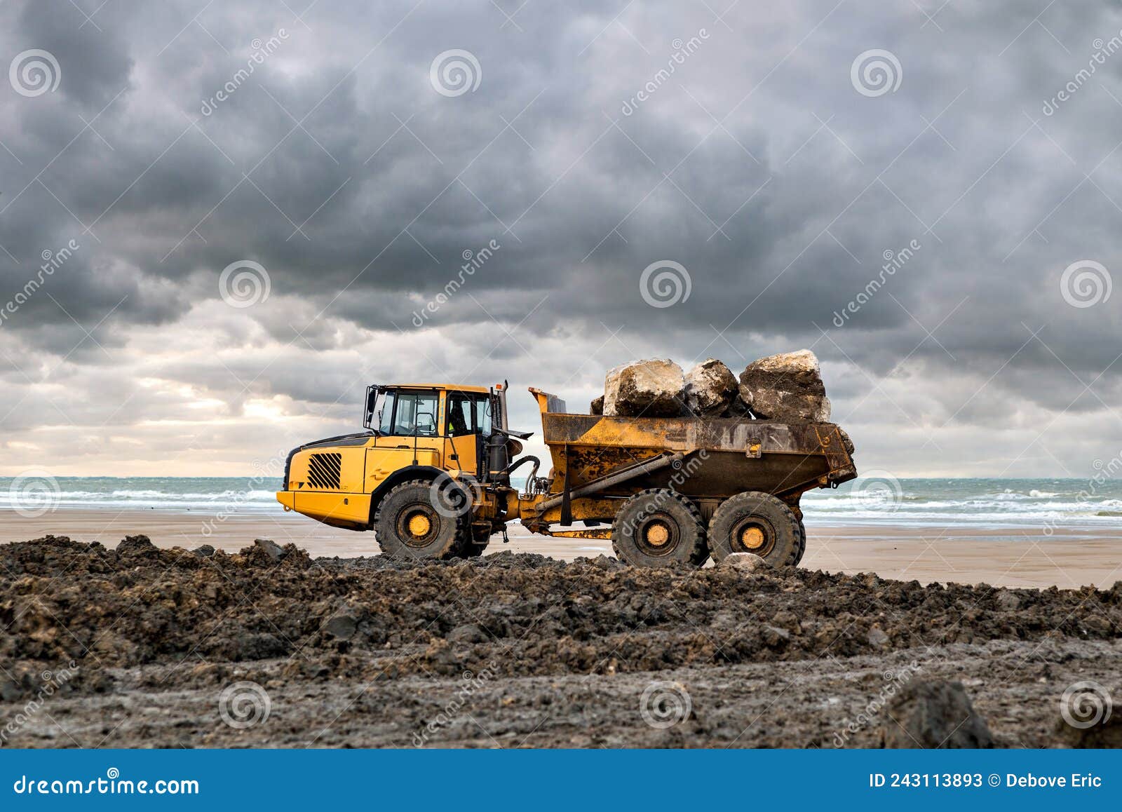 Dumper Transporting Rocks To Reinforce a Stock Image - Image of ...