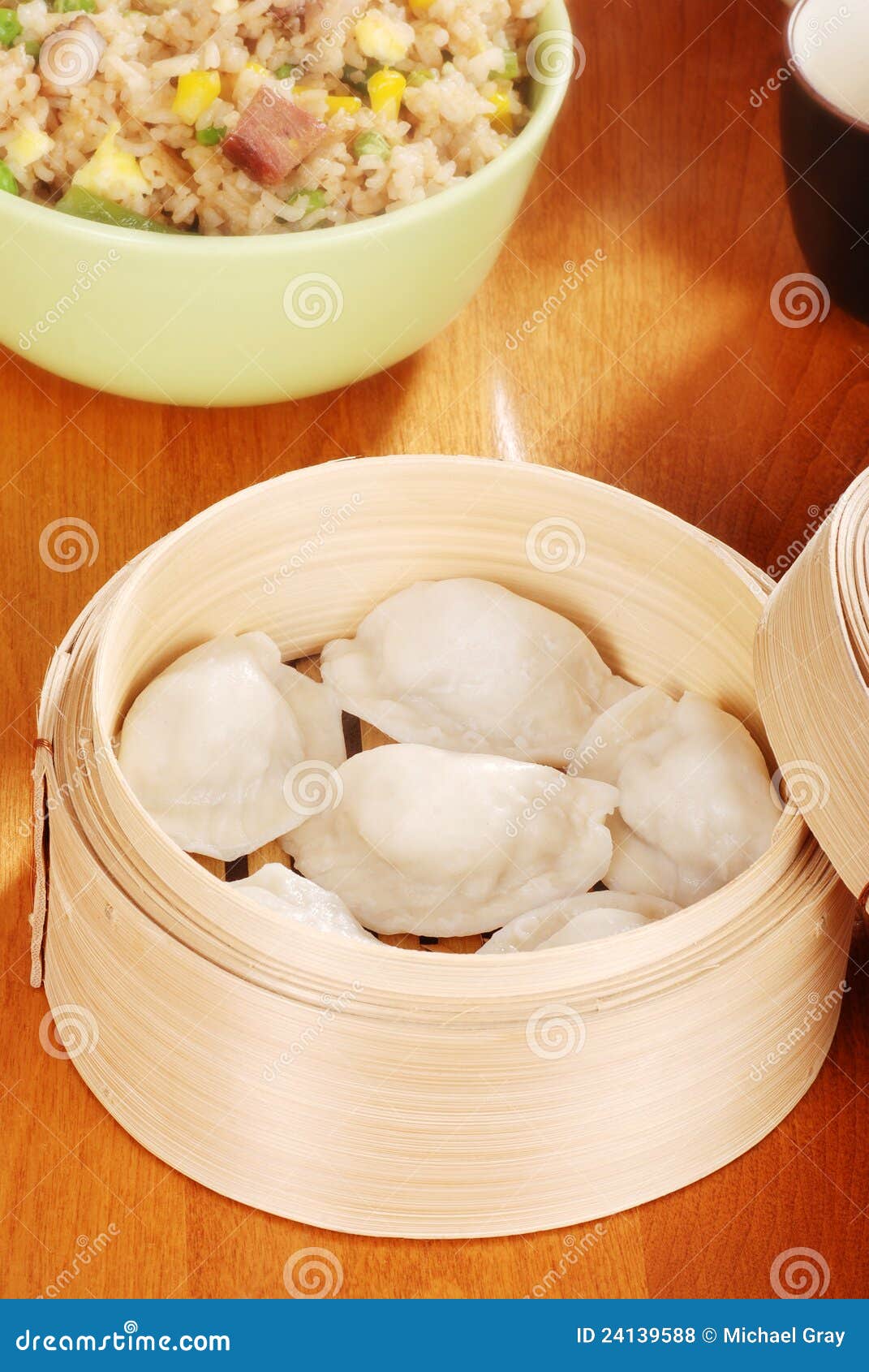 Dumpling in bamboo basket stock photo. Image of meat - 24139588