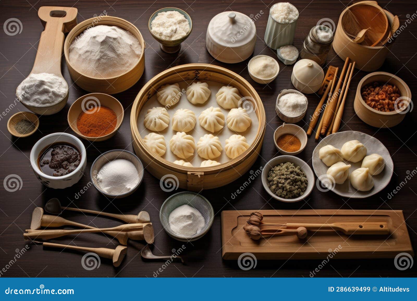 Dumpling-making Tools and Ingredients Stock Illustration - Illustration ...