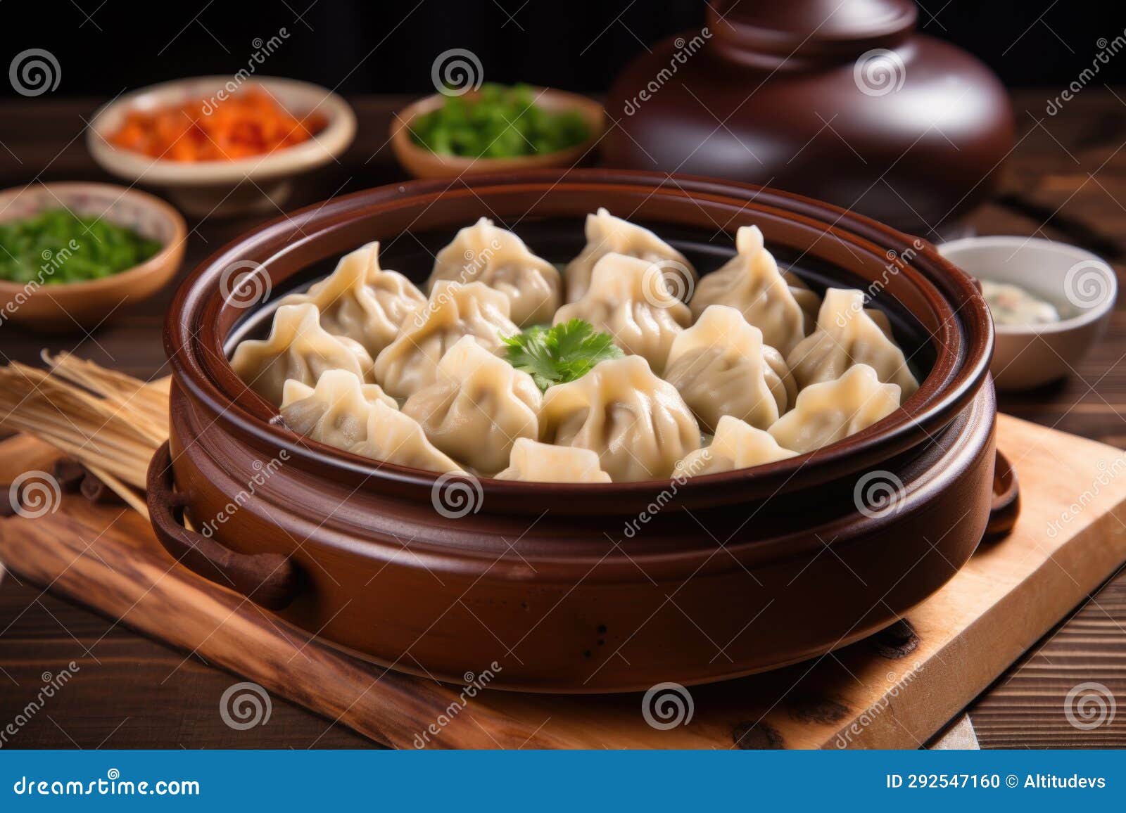 Dumplings in a clay pot stock photo. Image of steamed - 292547160