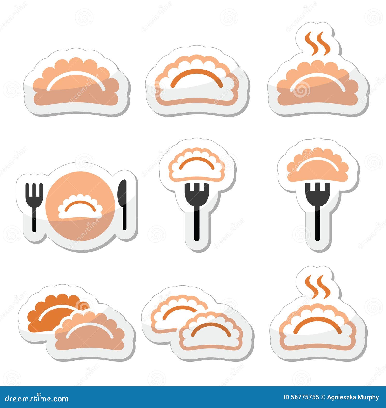Dumplings, food icons set stock illustration. Illustration of menu ...