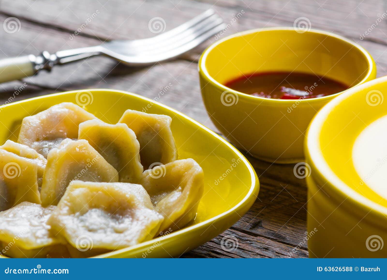 Dumplings on a plate stock photo. Image of eating, ketchup - 63626588