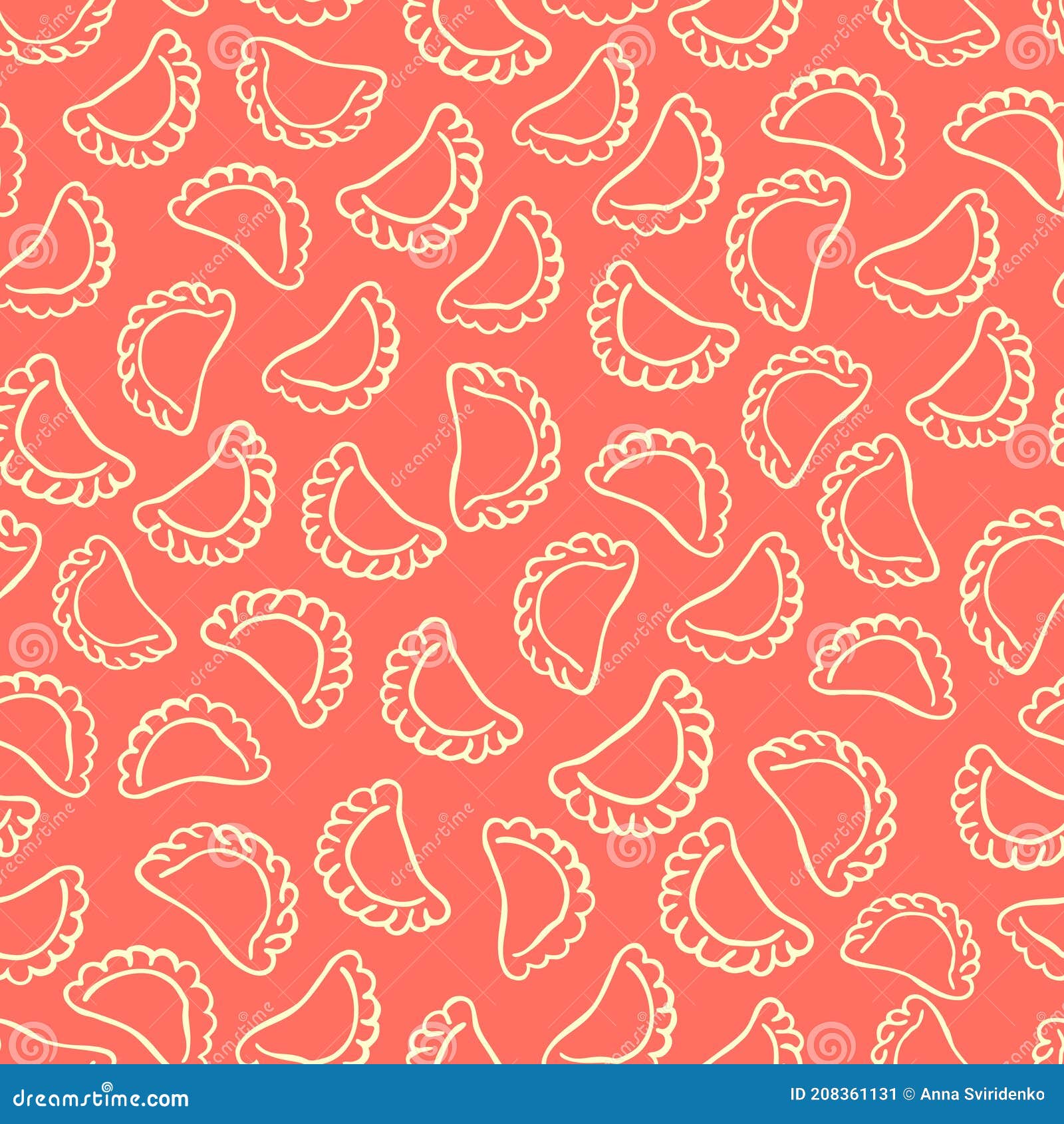 Dumplings Seamless Pattern Hand Drawn Illustration Stock Illustration ...