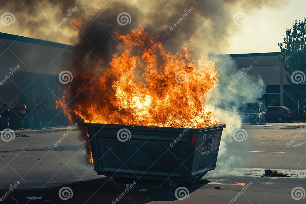 A dumpster on fire. stock illustration. Illustration of pollution ...