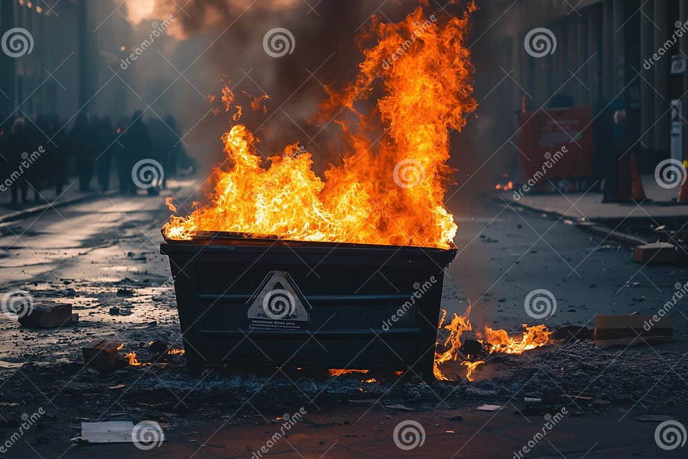 A dumpster on fire. stock illustration. Illustration of destruction ...