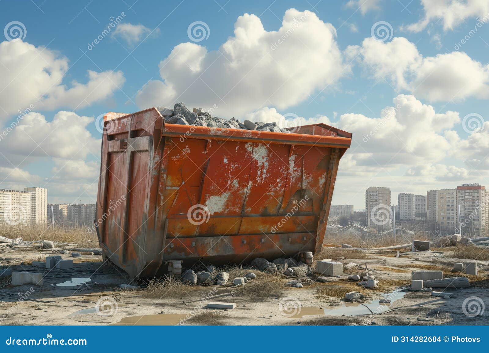 A Dumpster Full of Construction Waste Debris is Positioned Near ...