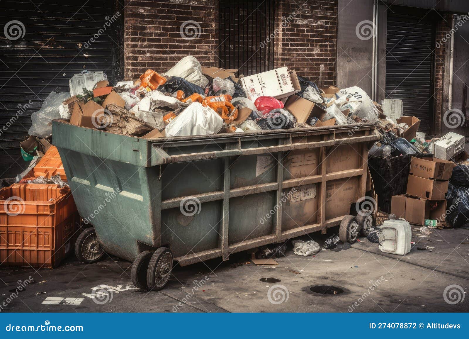 Dumpster Overflowing with Trash and Recyclables Stock Photo - Image of ...