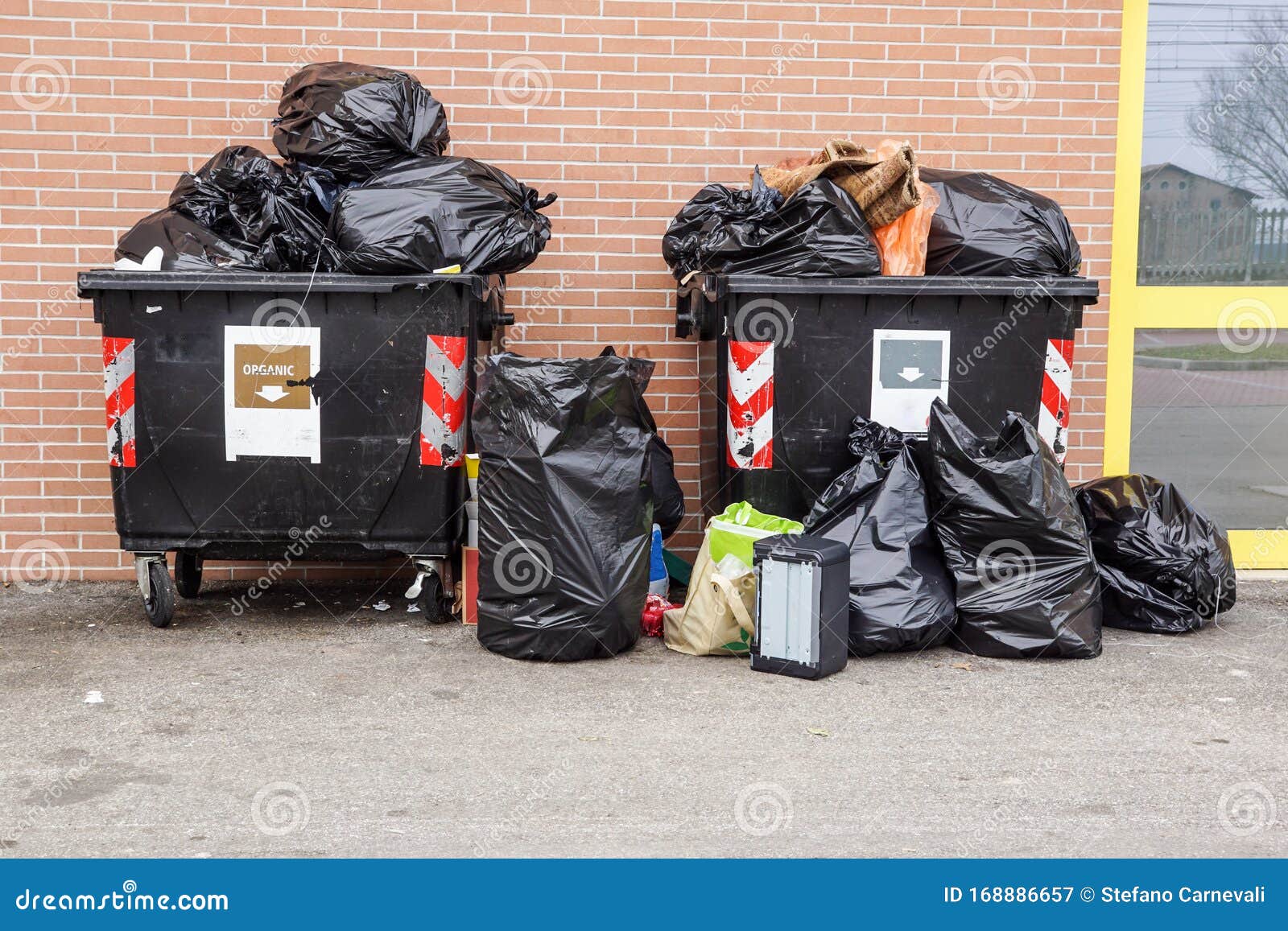 Dumpsters Being Full with Garbage . Full Waste Bin Stock Image - Image ...
