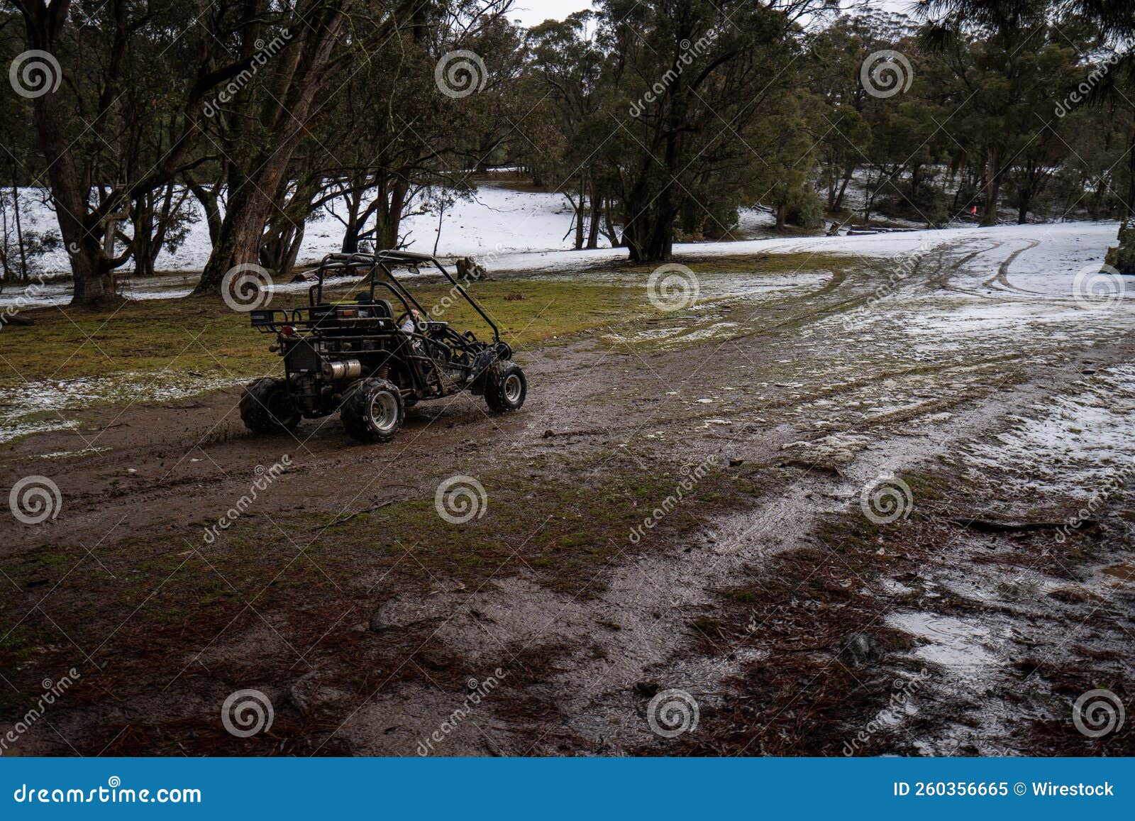Dune Buggy Being Driven in the Snow Fields of a Farm in Outback ...