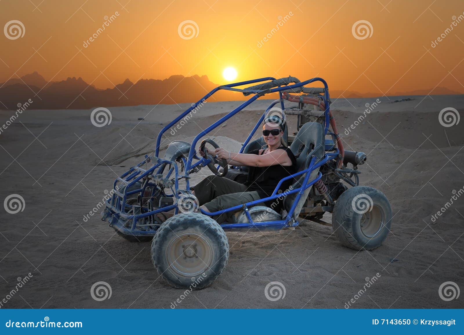 Dune Buggy in desert scene stock photo. Image of female - 7143650