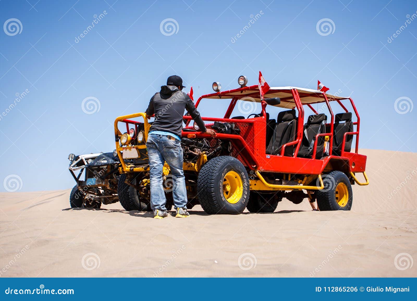 Dune Buggy and Peruvian Pilot in Huacachina, Ica, Peru Editorial Photo ...