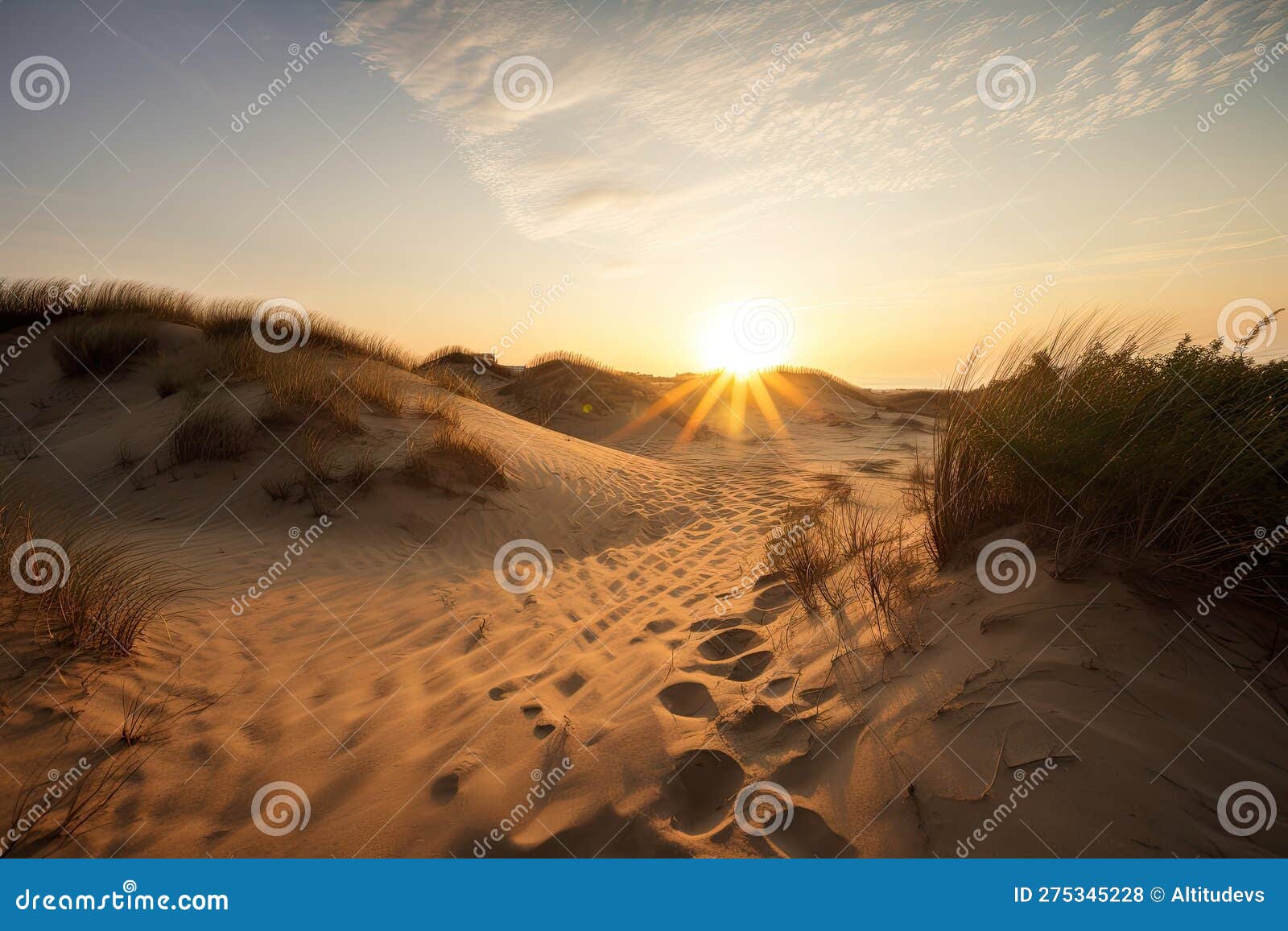 Dune Field, with the Sun Rising Behind the Dunes Stock Illustration ...