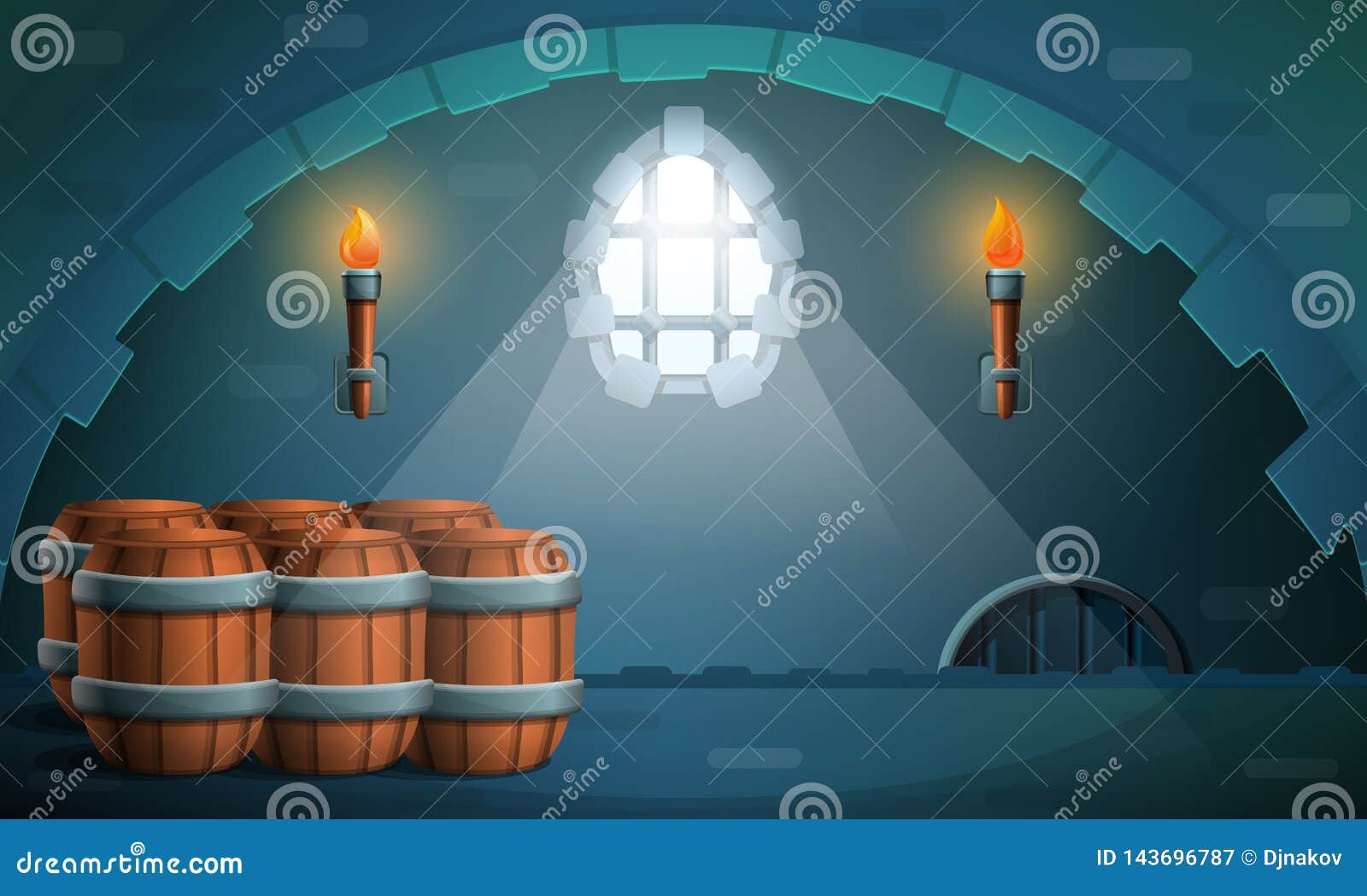 Dungeon Castle with Barrels, Vector Illustration Stock Illustration ...