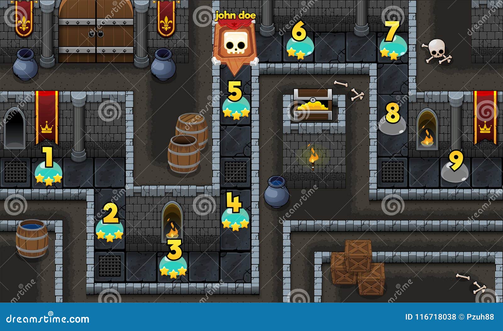 Dungeon Game Level Map stock vector. Illustration of floor - 116718038