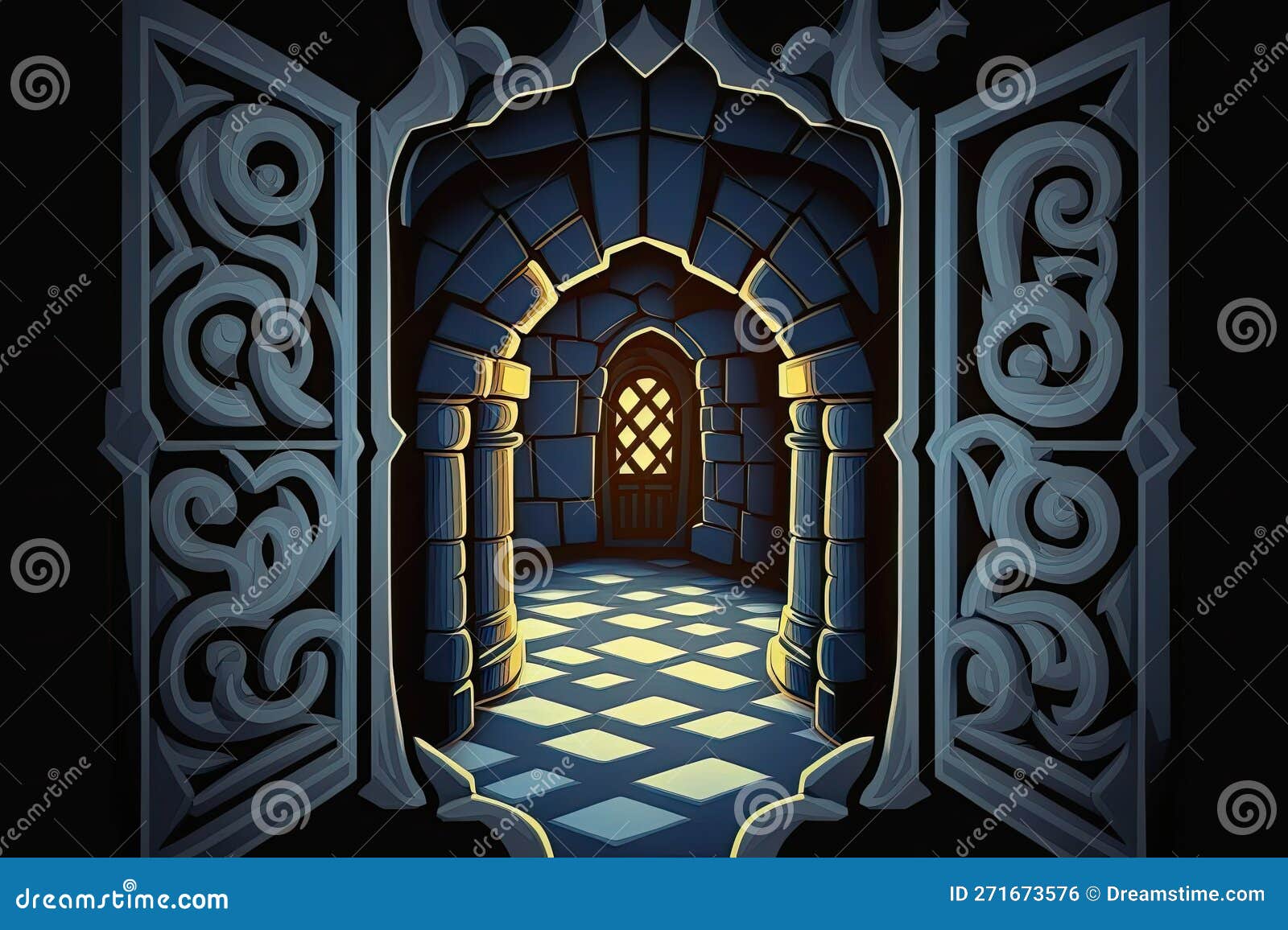 Dungeon from the Middle Ages, Completely Dark Stock Illustration ...