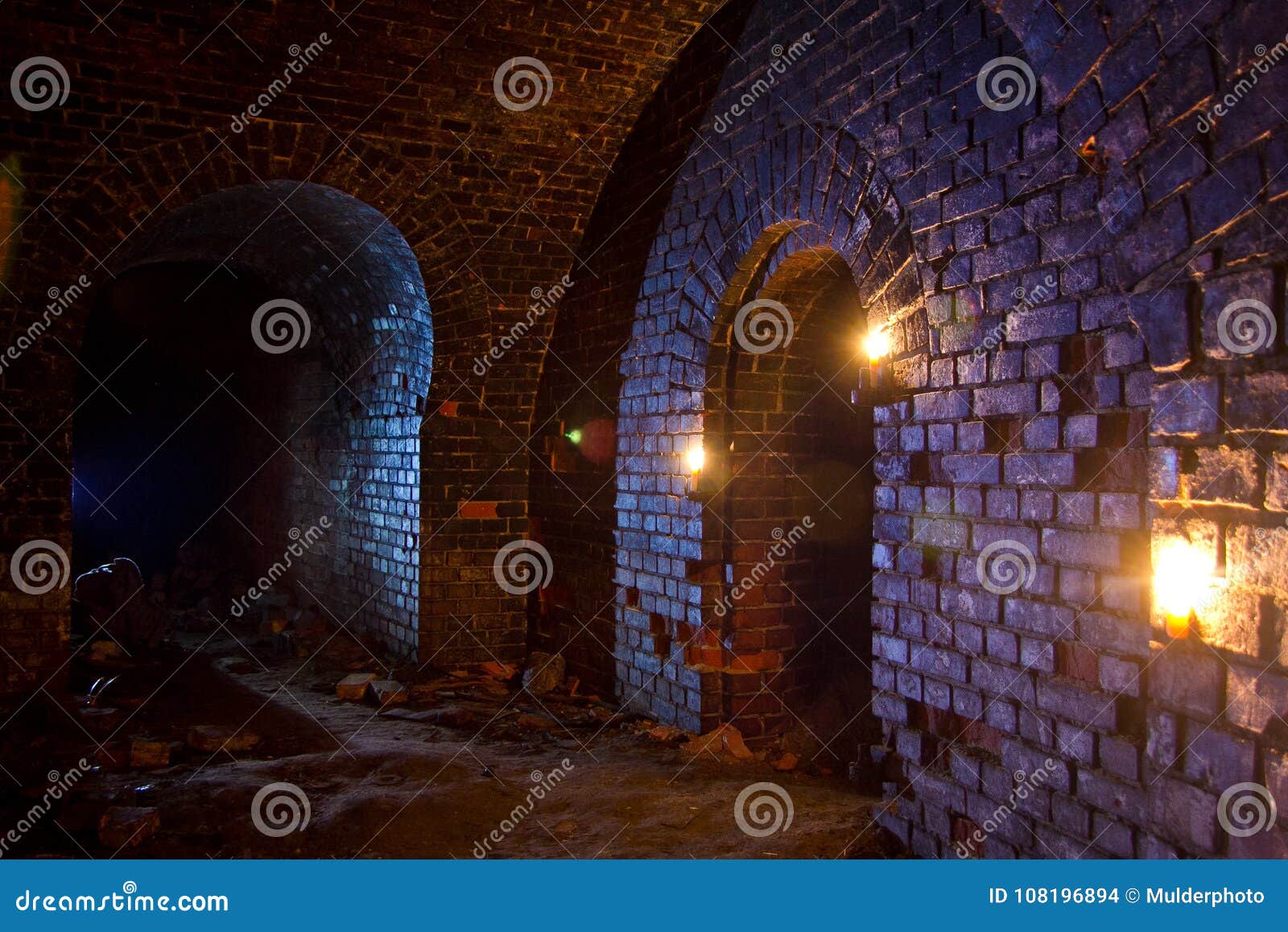 Dungeon Under the Old German Fortress Illuminated by Lantern and ...