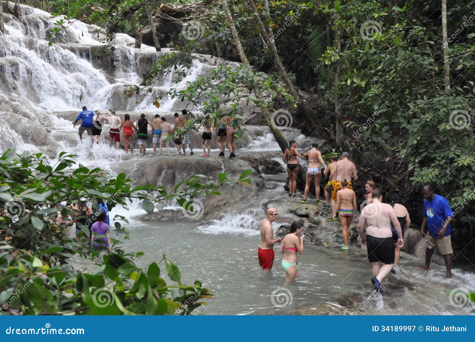 Dunns River Falls In Ocho Rios Jamaica Editorial Photography Image Of Group Climb 34189997