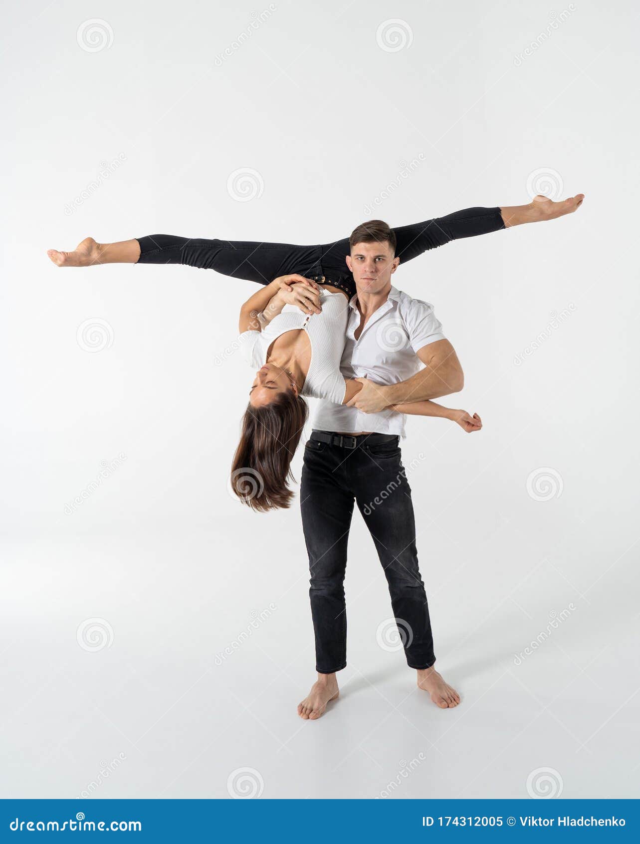 Duo of Acrobats Showing Tricks, Isolated on White Stock Image - Image ...
