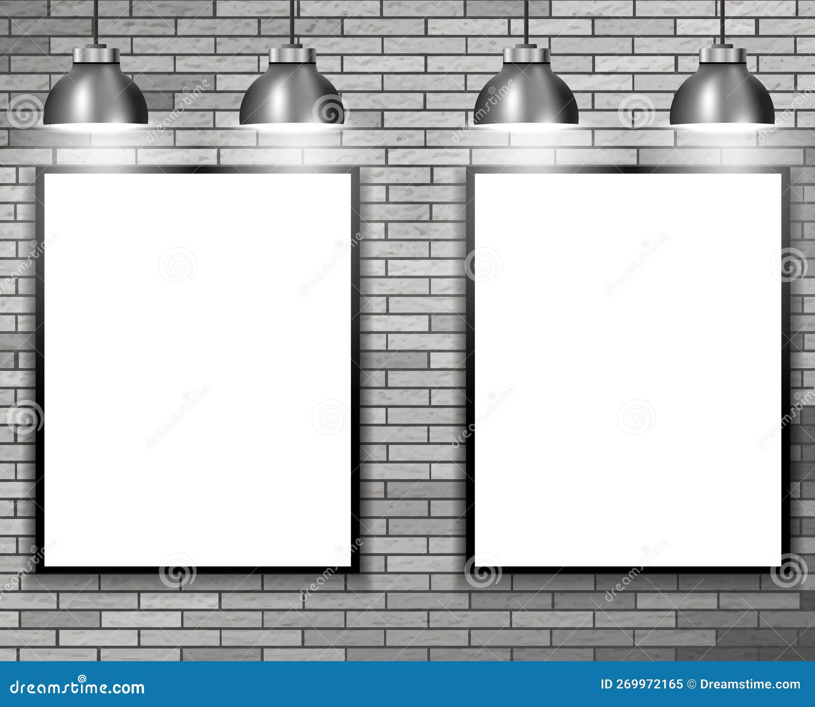 Duo Blank Frame on Brick Wall with Lamp. Nice Show Wall with Spotlights ...