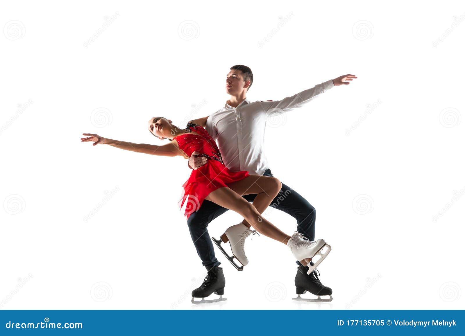 Duo Figure Skating Isolated on White Studio Backgound with Copyspace ...