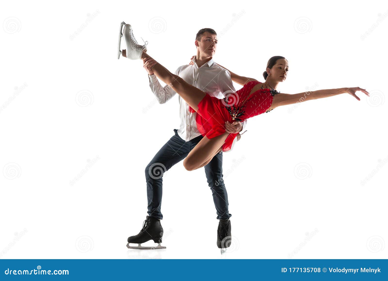 Duo Figure Skating Isolated on White Studio Backgound with Copyspace ...