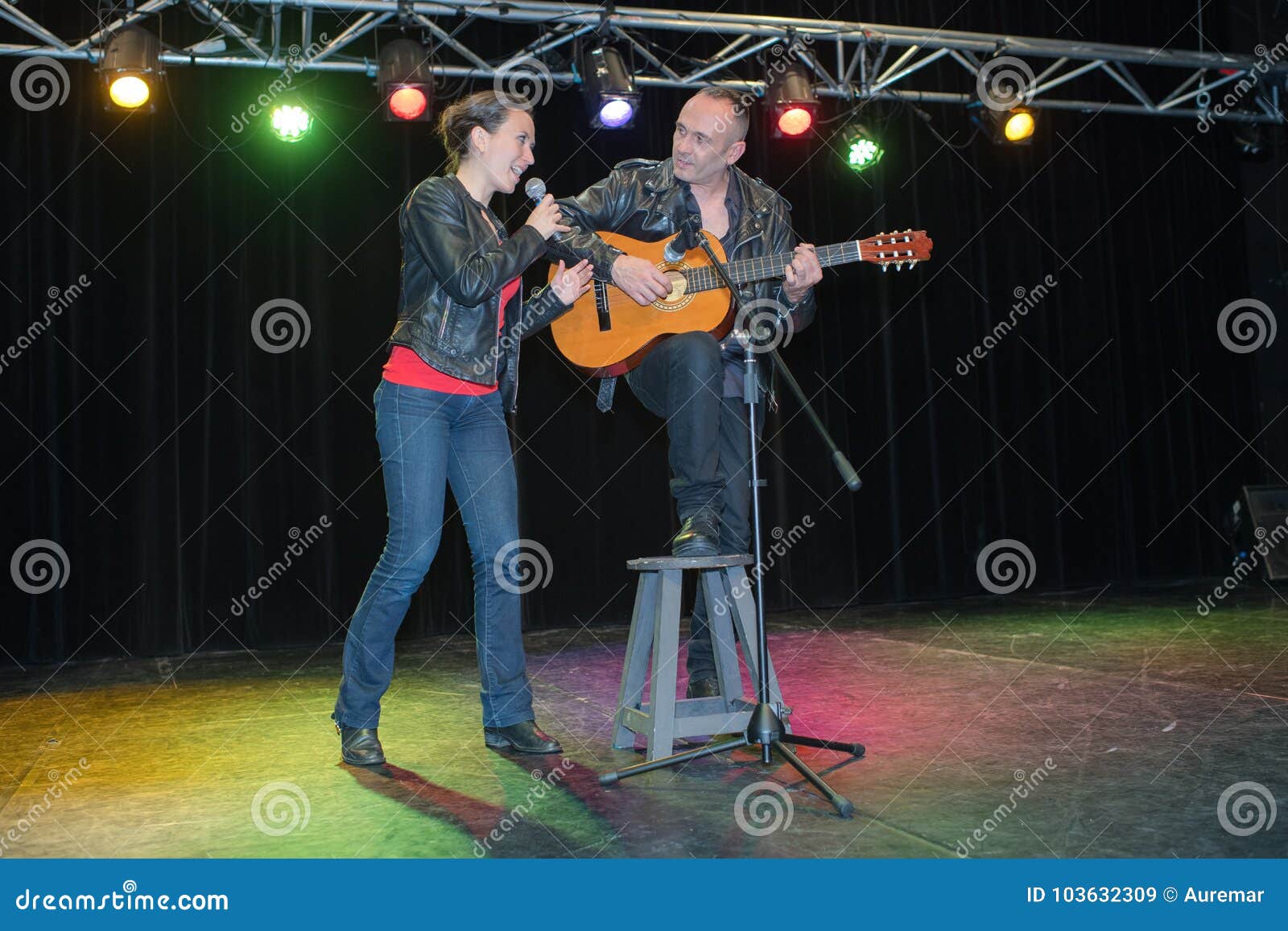 Duo Singing into Microphone at Bar Stock Image - Image of relaxation ...
