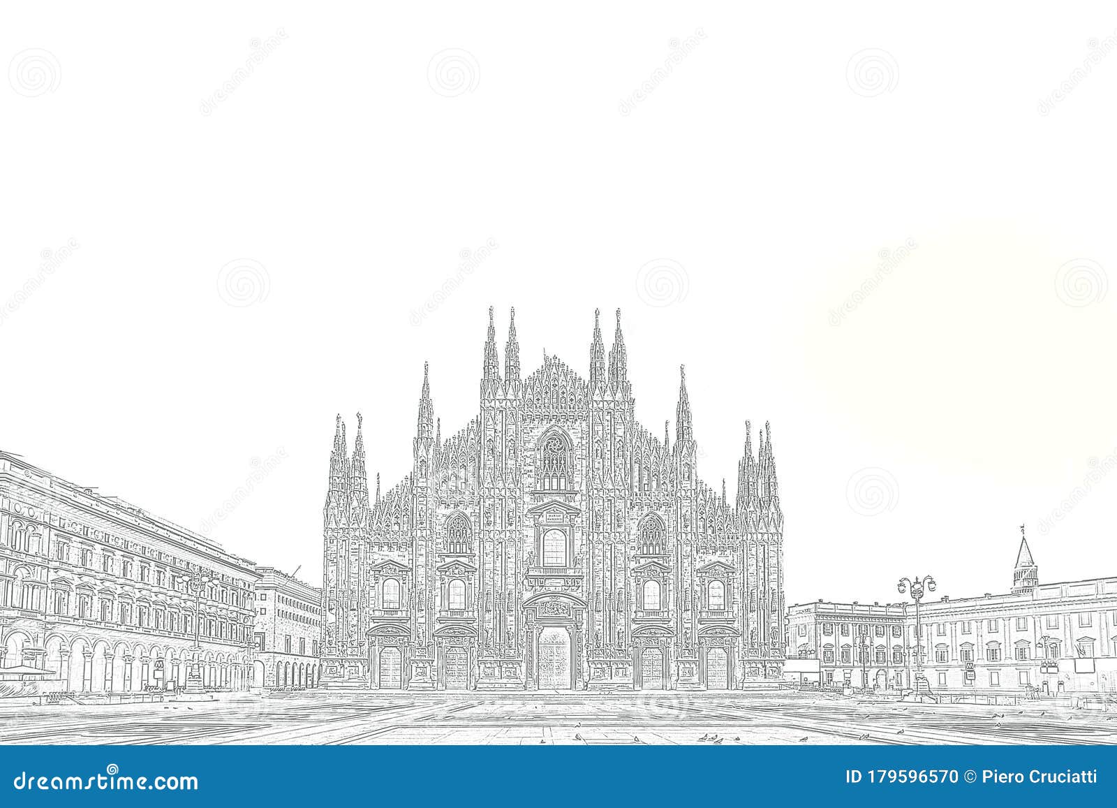 Duomo Cathedral in Duomo Square, Milan, Italy - Drawing Effect Stock ...