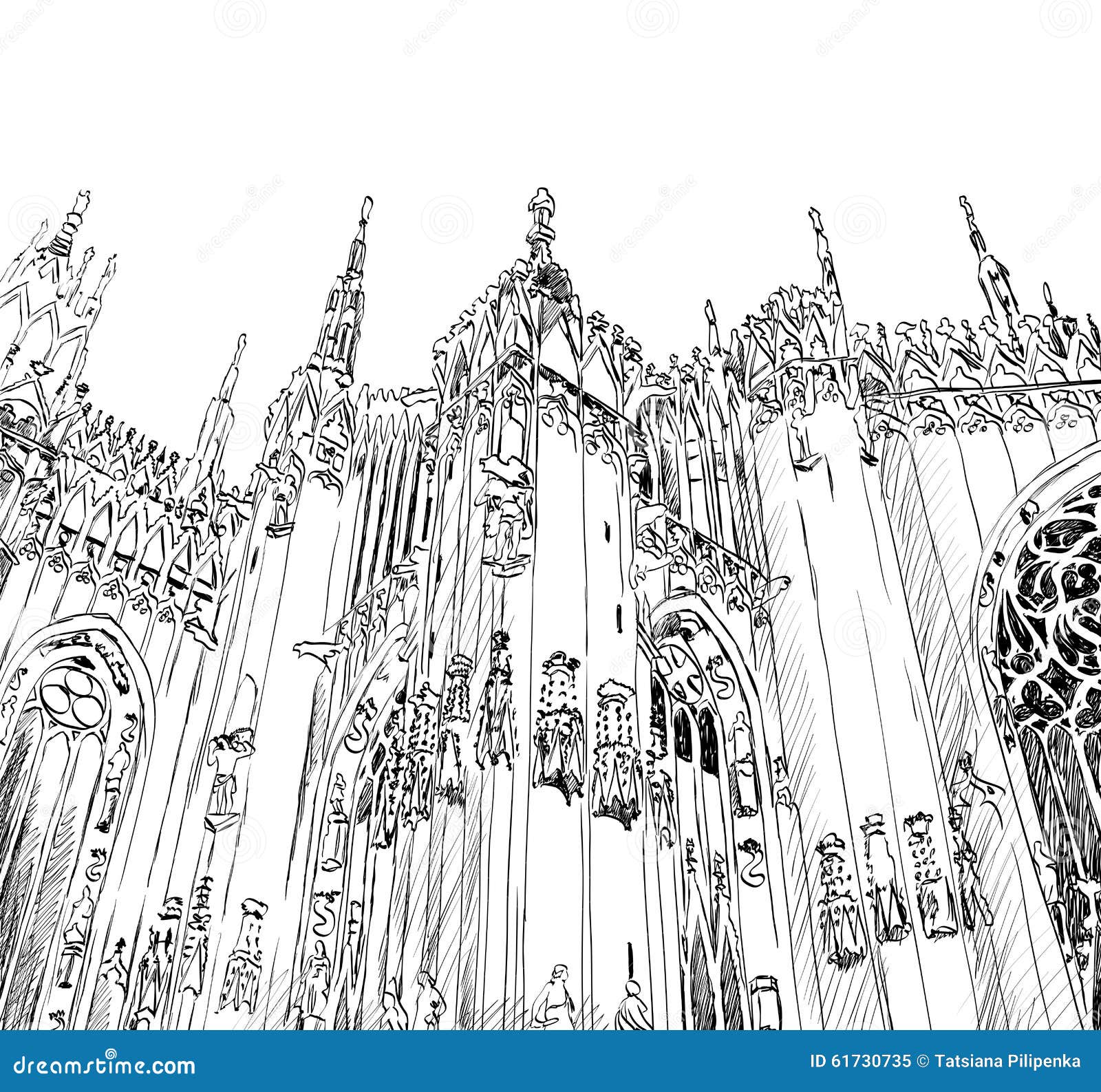Milano Duomo Cathedral Hand Drawn Ink Illustration | CartoonDealer.com ...