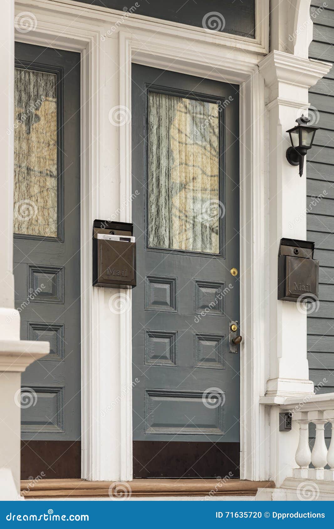 Duplex Entrance White Trim and Mail Boxes Stock Photo - Image of decor ...