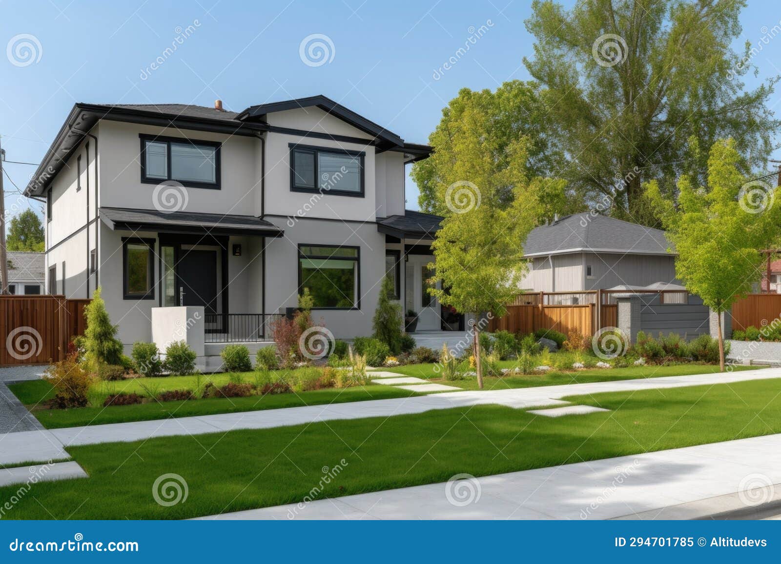 Duplex House with Neutral Colors and Compact Yard Stock Image - Image ...