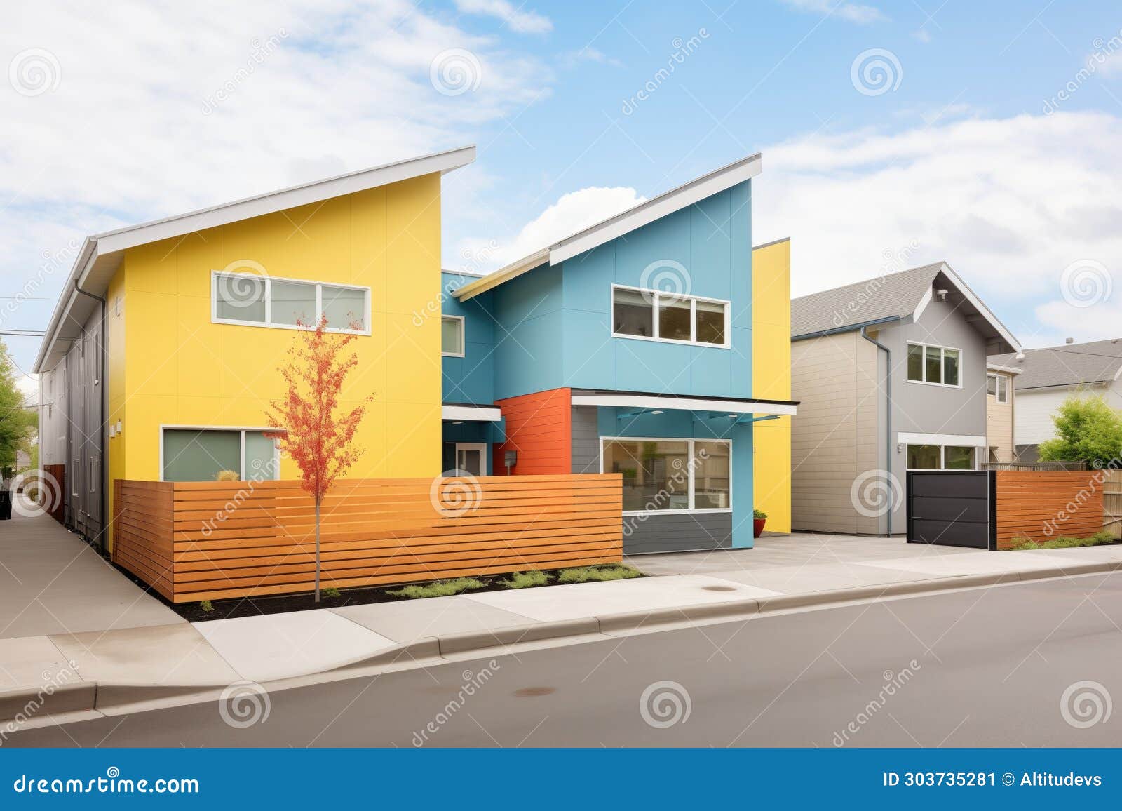 Duplex with Shared Driveway and Contrasting Exterior Colors Stock Image ...