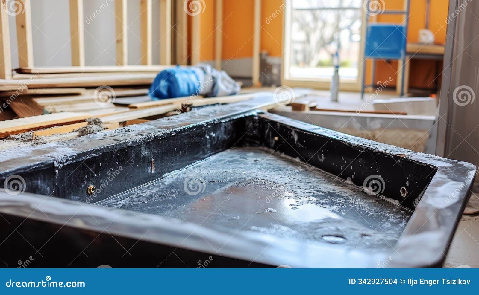 Durable Shower Base Installation Black Waterproofing Membrane in a ...