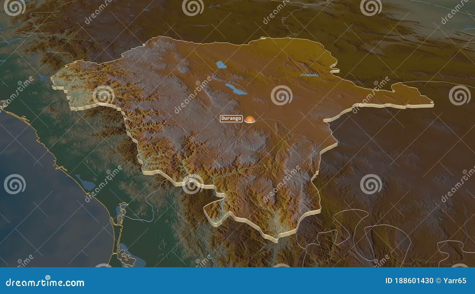 Durango, Mexico - Extruded with Capital. Relief Stock Illustration ...