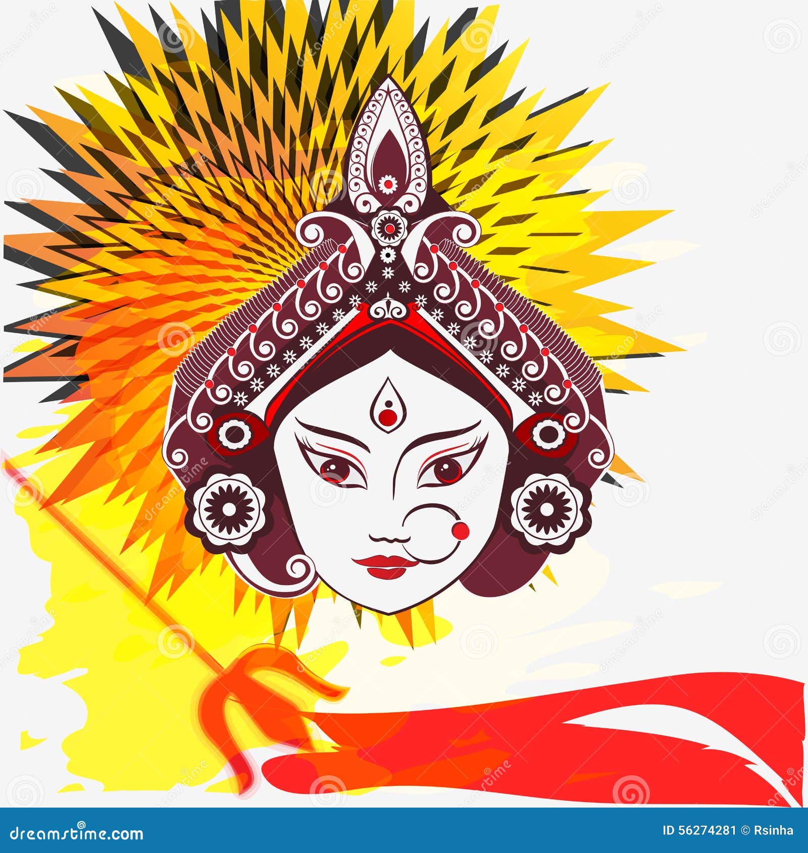 Durga Hindu Goddess With Asura In Celebration Of Durga Puja Cartoon ...