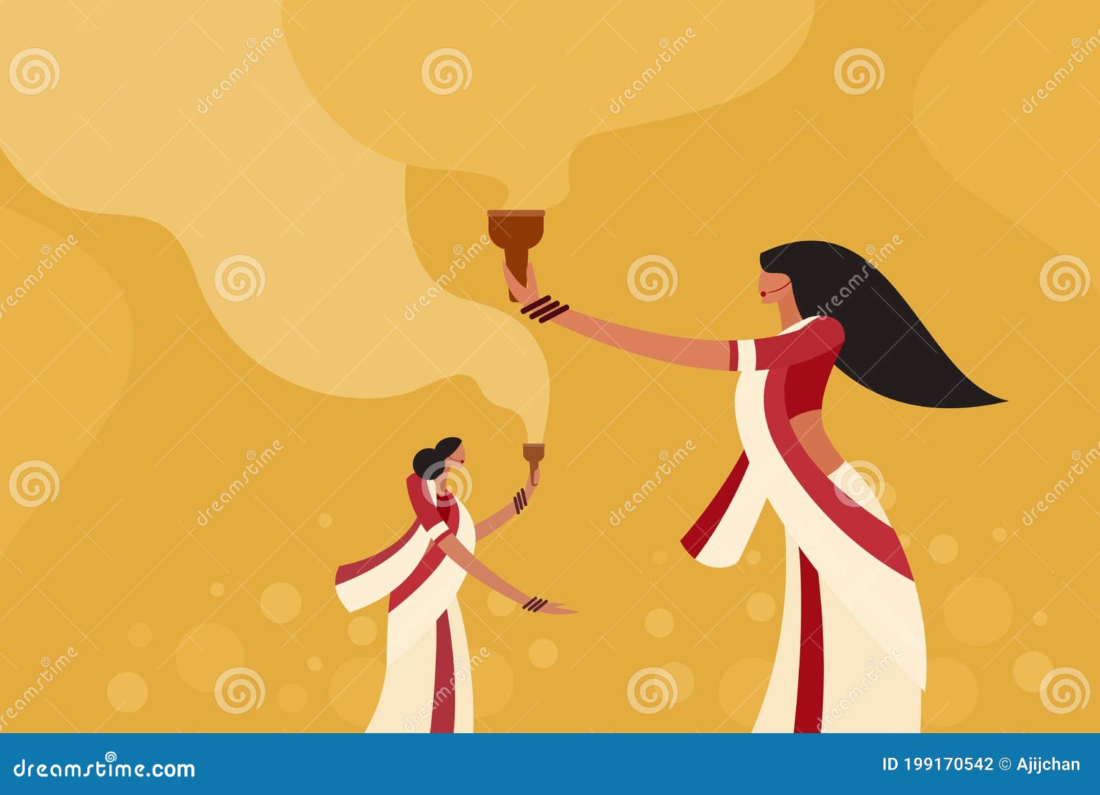 Women Celebrating Durga Puja Festival Stock Vector - Illustration of ...