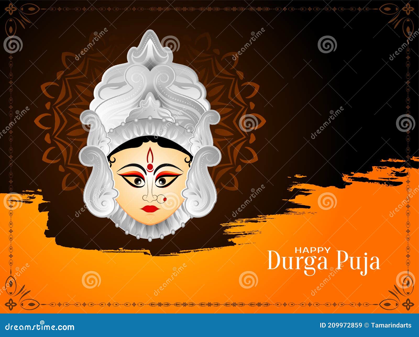 Durga Puja Festival Background with Beautiful Devi Face Stock Vector ...